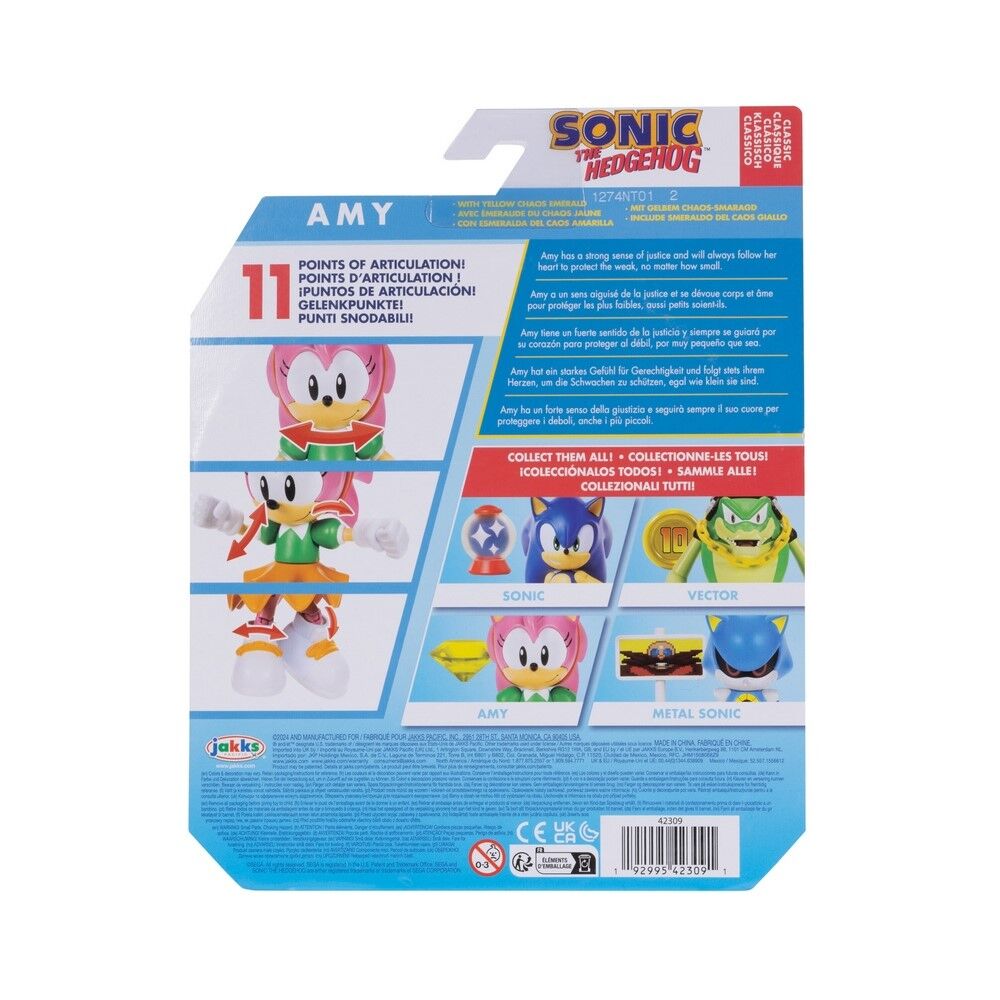 Sonic The Hedgehog 4" Figures - Classic Amy with Yellow Chaos Emerald ...