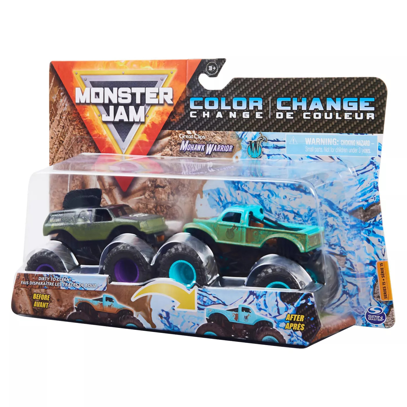 Monster Jam Colour Change Mohawk Warrior vs Whiplash 2 Pack 1:64
