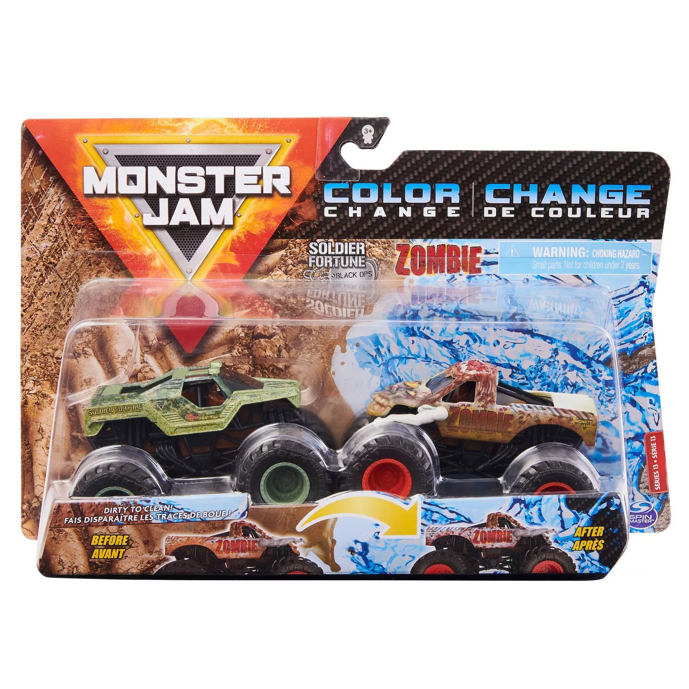 Monster Jam Color Change Soldier Fortune vs Zombie 1:64 2 Pack