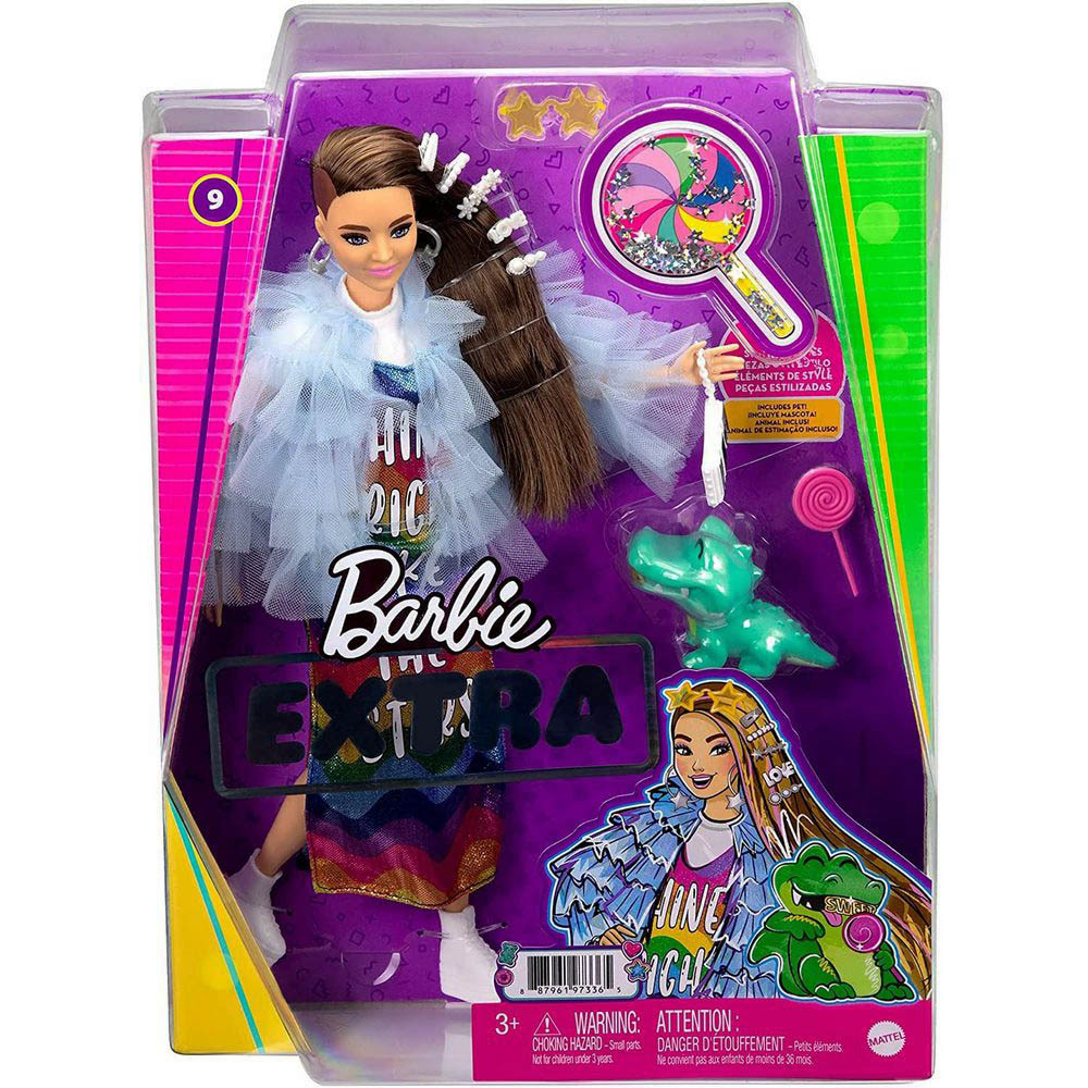 Barbie Extra Doll #9 Ruffle Tulle Coat & Crocodile Toy Gift AU